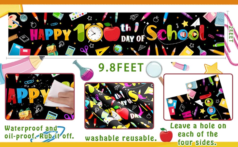 Amazon.com: Happy 100th Day of School Banner, 100th Day of School Decor ...