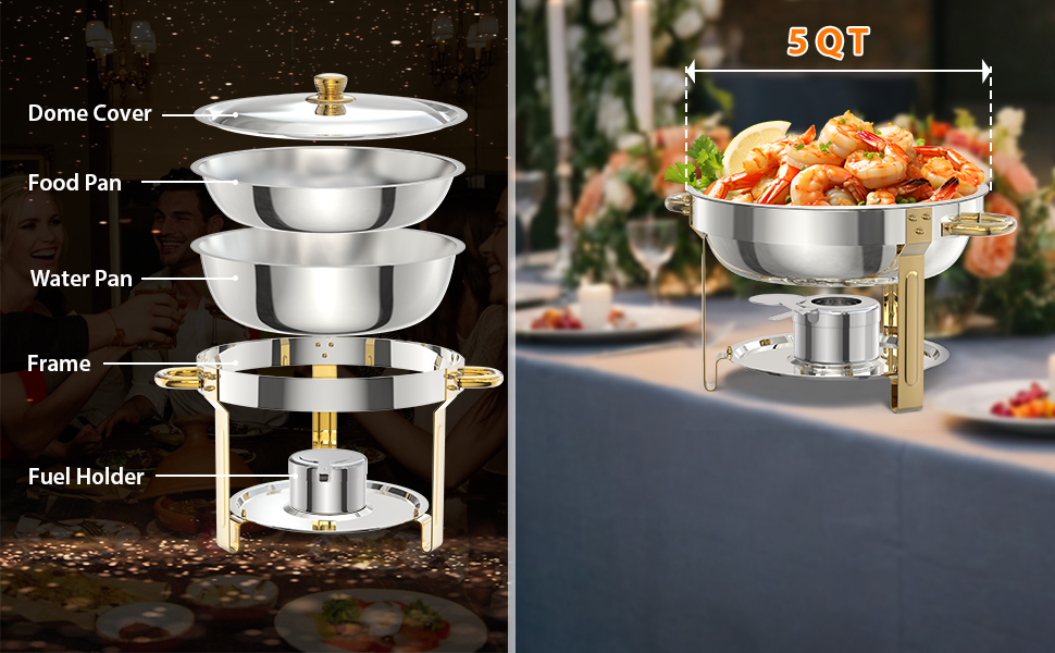 Amazon.com: Chafing Dish for Buffet 2 Pack, 5QT Round Chafing Dishes Buffet Set w/Lid Holder ...