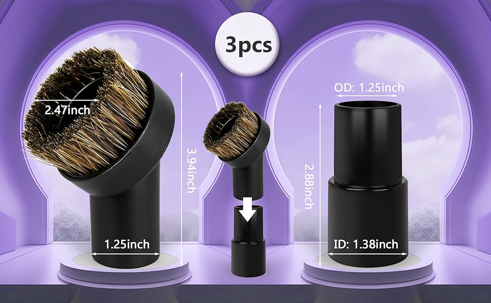 Amazon.com: 3PCS Horse Hair Brush Vacuum Attachment Set - Black Round ...