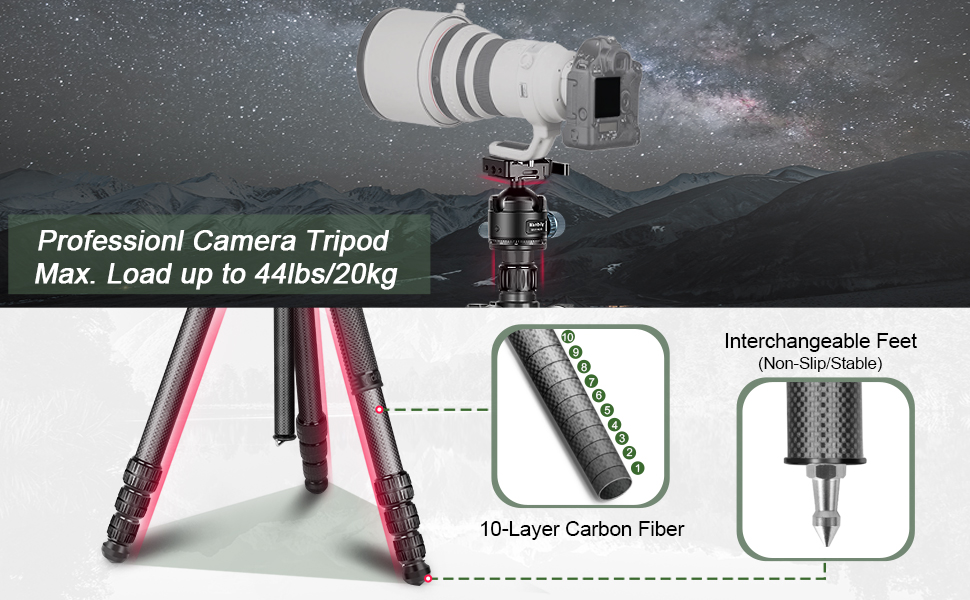 Amazon.com : Manbily Hunting Tripod, Carbon Fiber Tripod with 44mm Low Profile Ball Head, Heavy ...
