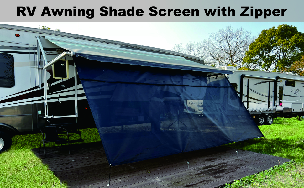 Amazon.com: SHADEPLUS RV Awning Shade Screen with Zipper 8'x19'3'',Black Mesh RV Awning Sun ...