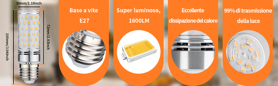 Tomosu Lampadine LED E27 Luce Naturale 4000K 1600LM, 16W Lampade LED E27 Equivalenti a 150W ...