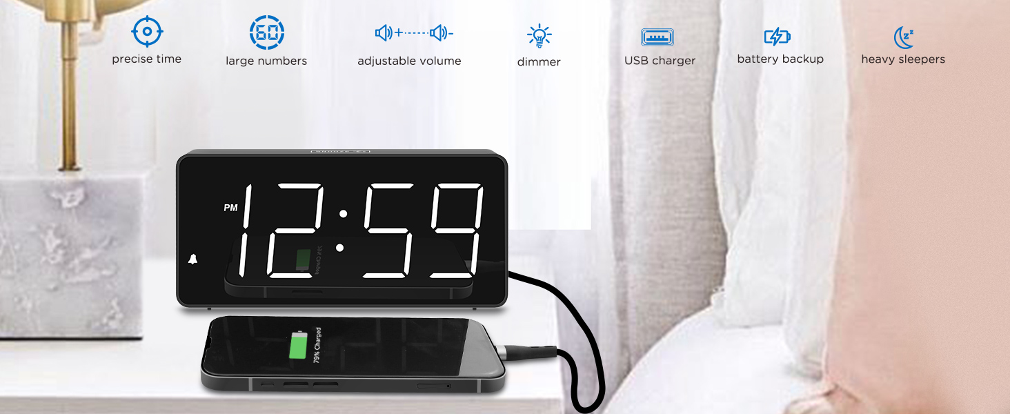 Amazon.com: Peakeep Digital Alarm Clock for Bedroom Bedside, Loud Alarm ...
