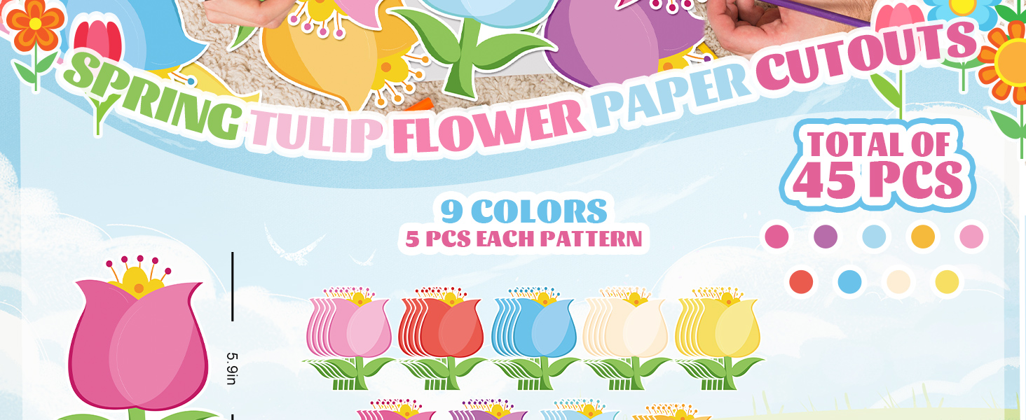 Amazon.com: Whaline 45Pcs Spring Tulip Floral Cutouts Colorful Flower ...