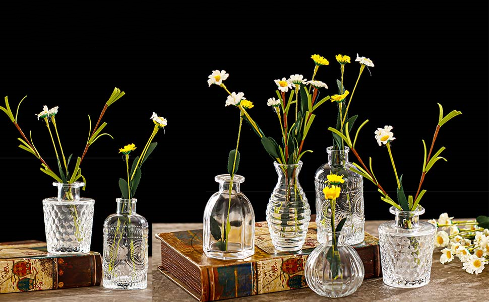 Amazon.de: KMERCE 6 Kleine Vasen Set, Glass Vase, Kleine Glasflaschen, Dekoration für ...