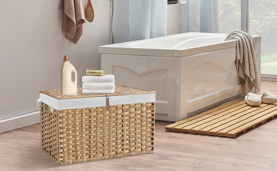 Amazon.com: 180L Wicker Storage Basket with Lid, Handwoven Rattan Large ...