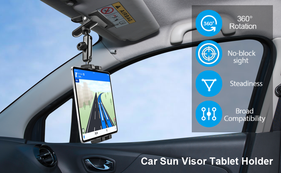 Amazon.com: woleyi Tablet Holder for Car Sun Visor - [Metal Magic Arm] 360° Adjustable Tablet ...