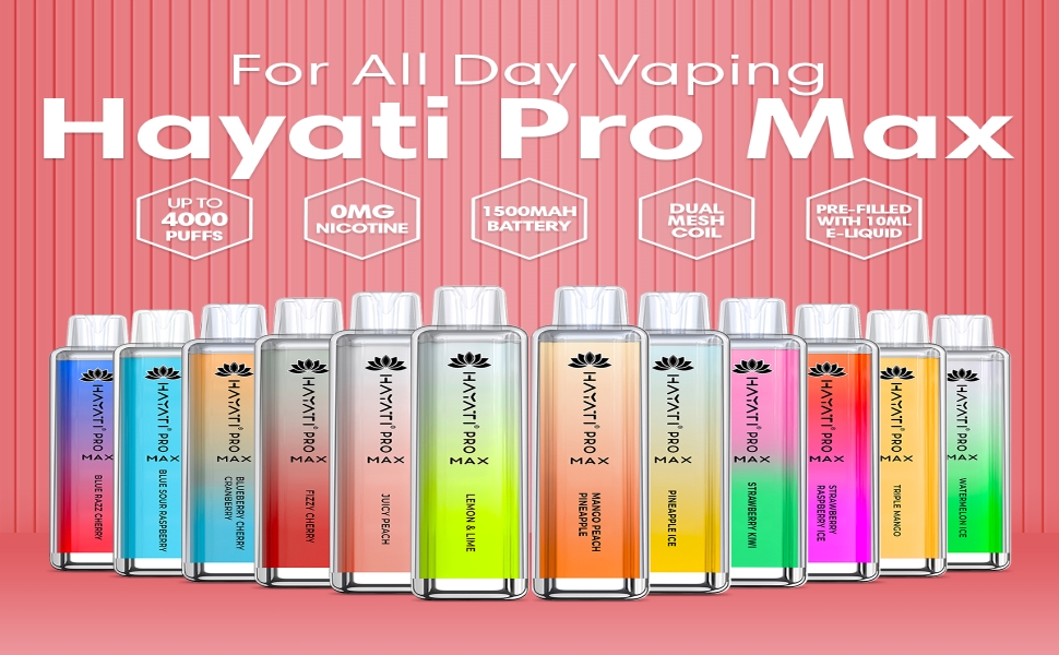 Hayati Pro Max 4000 Puffs Crystal Disposable Vape, Pre-Charged E-Cig & Pre-Filled Fruity ...