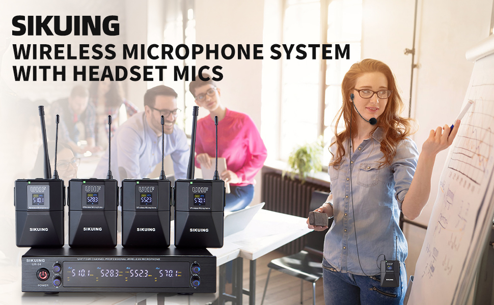 Amazon.com: SIKUING 4 Channel UHF Wireless Microphone System with Lavalier Headset Mics, 4x50 ...