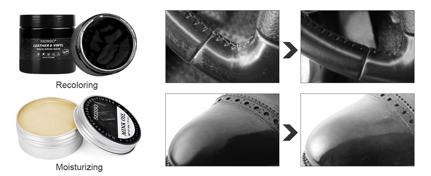 Amazon.com: SEISSO Leather Recoloring Balm, Black Leather Repair Kit with Mink Oil, Leather ...