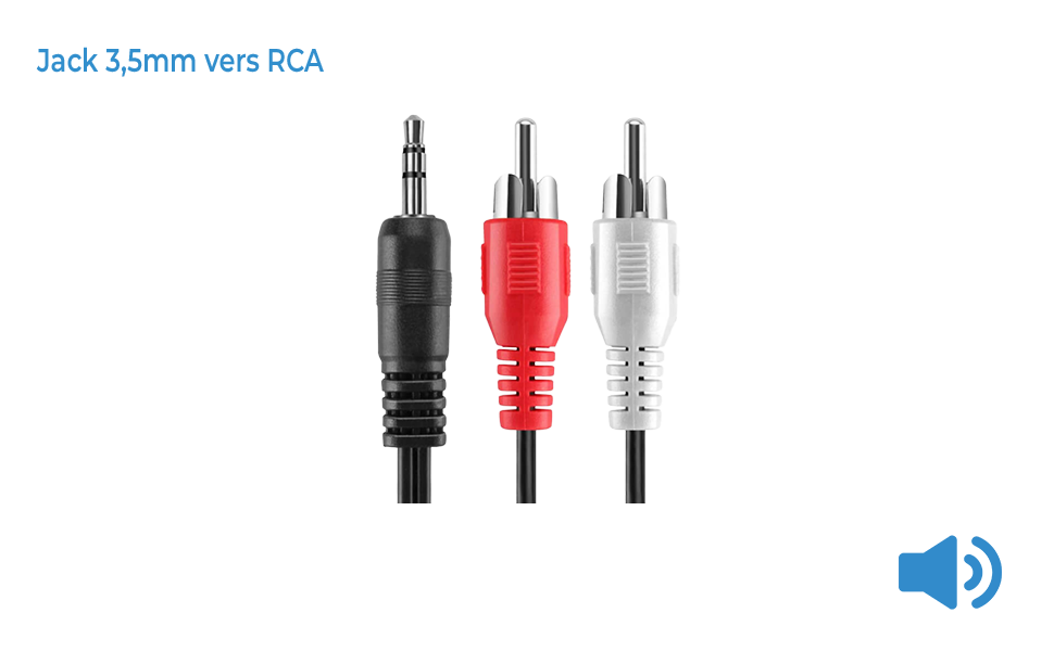 Smart2link - Câble RCA Jack 3.5mm Mâle vers 2 RCA Mâle Y Auxiliaire Audio, Câble pour Smartphone ...