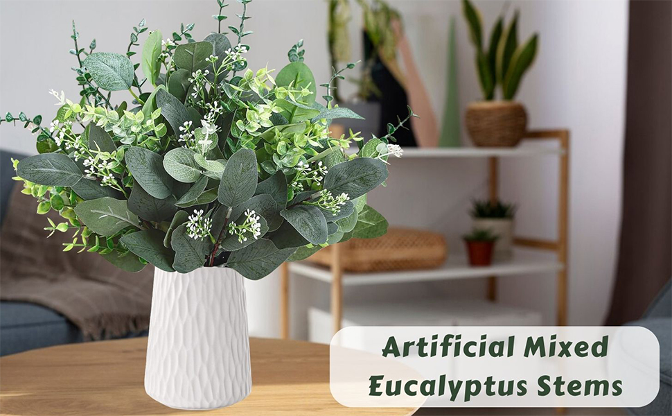 Amazon.com: N MAGEAN Eucalyptus Leaves Stems 200 PCS, 4 Kinds Mixed Artificial Greenery Stems ...