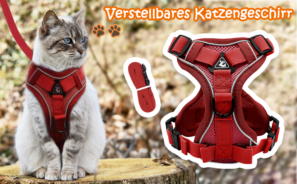 Verstellbares Katzengeschirr Ausbruchsicher, Katzengeschirr mit Leine Set, Softgeschirr für ...