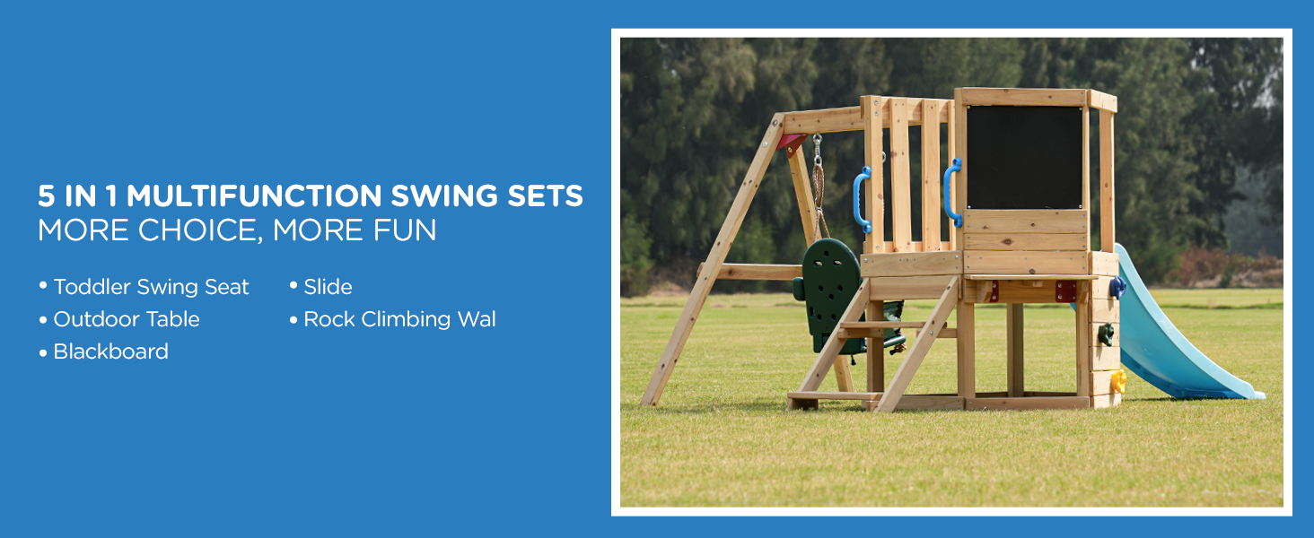 Amazon.com: Dolphin Playground 5-in-1 Wooden Toddler Swing Set for Backyard, Playground Sets for ...