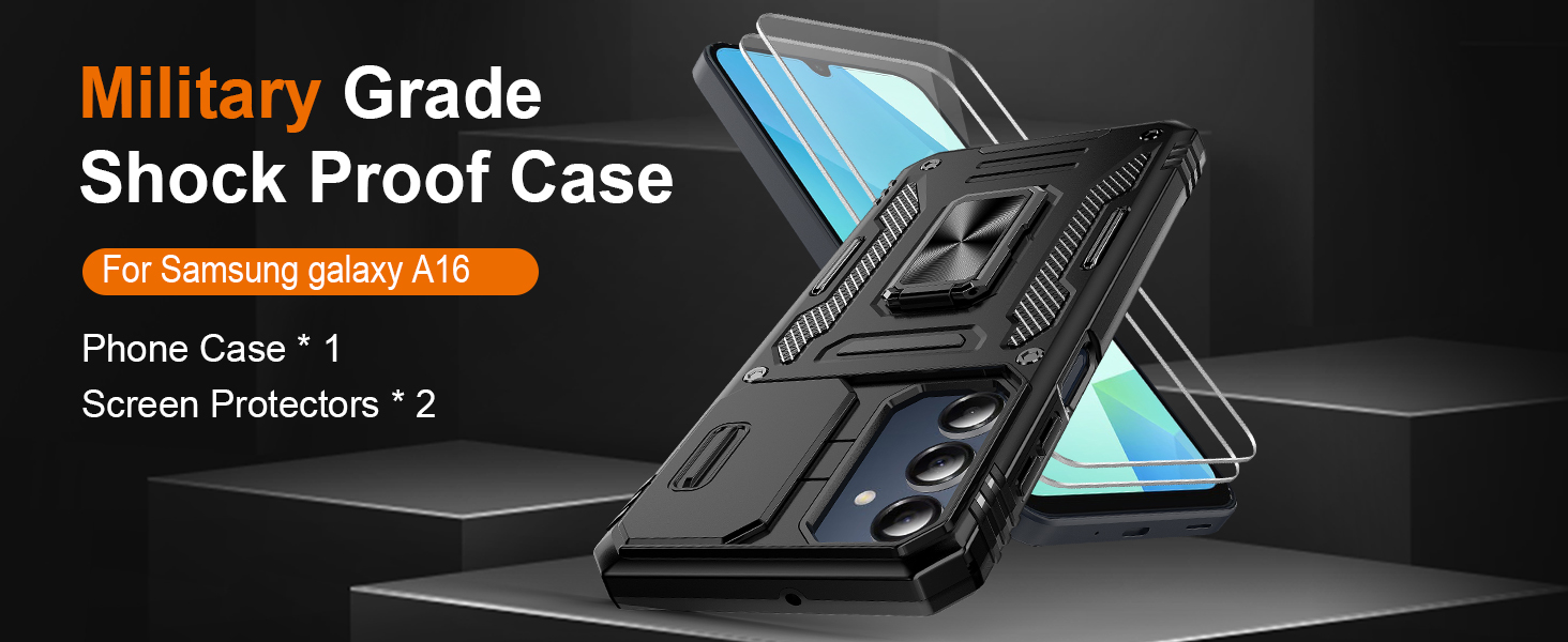 Amazon.com: for Samsung Galaxy A16 5G Phone Case with Slide Camera Cover + Screen Protector X2 ...