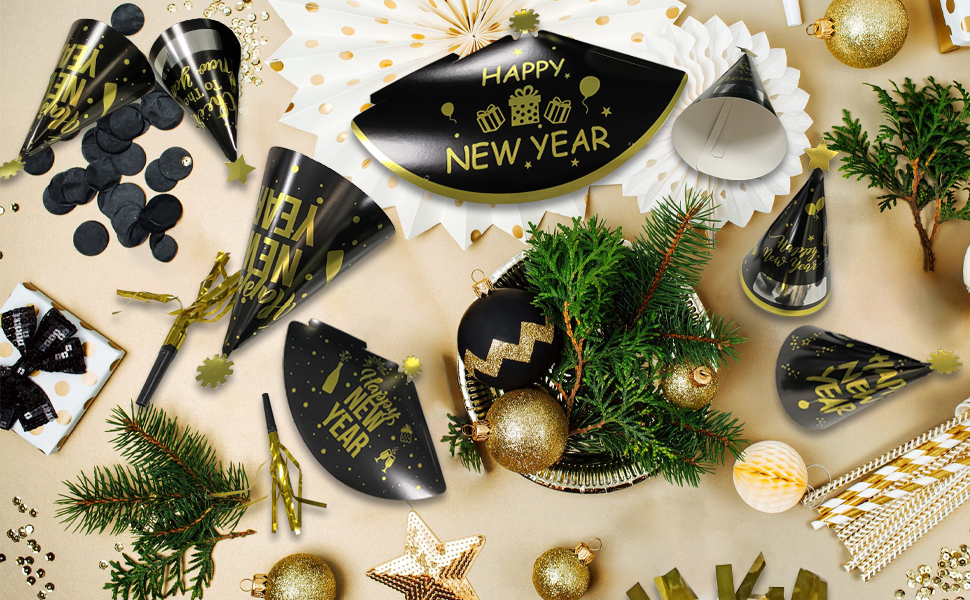 12PCS New Years Eve Party Hats 2024, Fancy Happy New Year Paper Cone ...