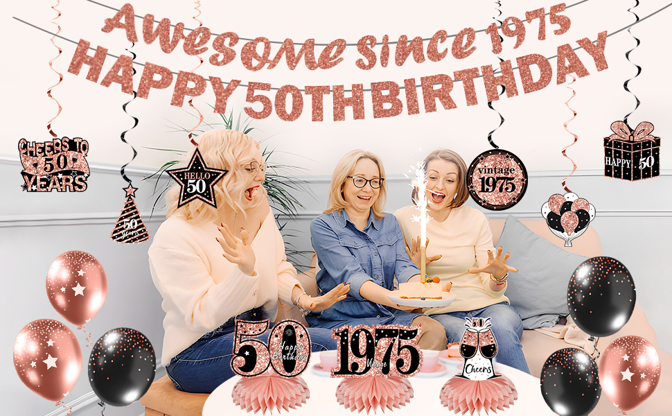 Amazon.com: Kuxriox 11Pcs 50th Birthday Decorations Kit for Women, Rose Gold Happy 50th Birthday ...