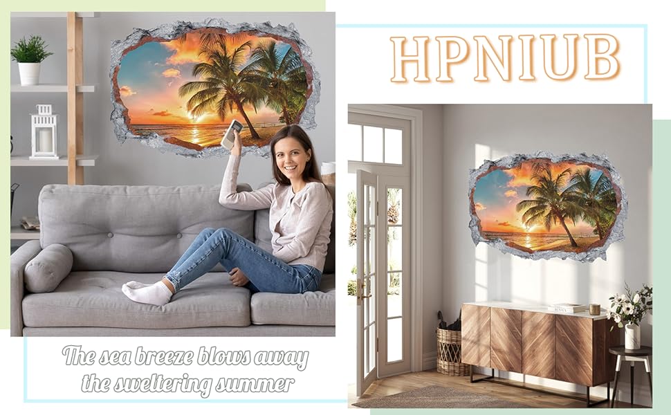 HPNIUB XL 3D Wandtattoo Sonnenuntergang,Landschaft Wandtattoo für Wohnzimmer,Wandsticker Meer ...