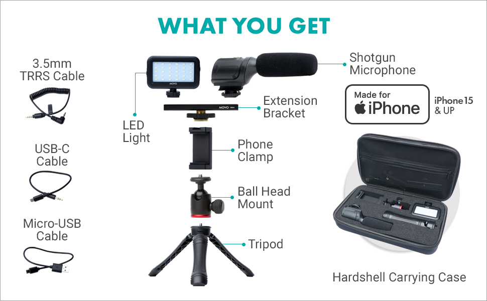 Amazon.com: Movo USB-C Vlogging Kit for iPhone 15 with Fullsize Tripod - USB Type-C Compatible ...