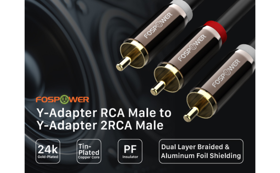 FosPower RCA Y-Adapter 1.8 Meter (6FT) 1 RCA Male to 2 RCA Male Audio Adapter Cable - Dual ...