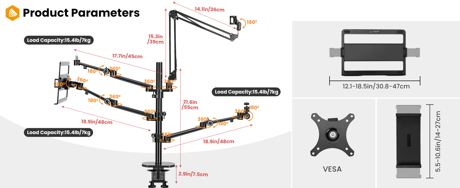 Amazon.com : TARION Camera Arm Mount for Streaming: 4-in-1 Overhead Camera Desk Mount Stand ...