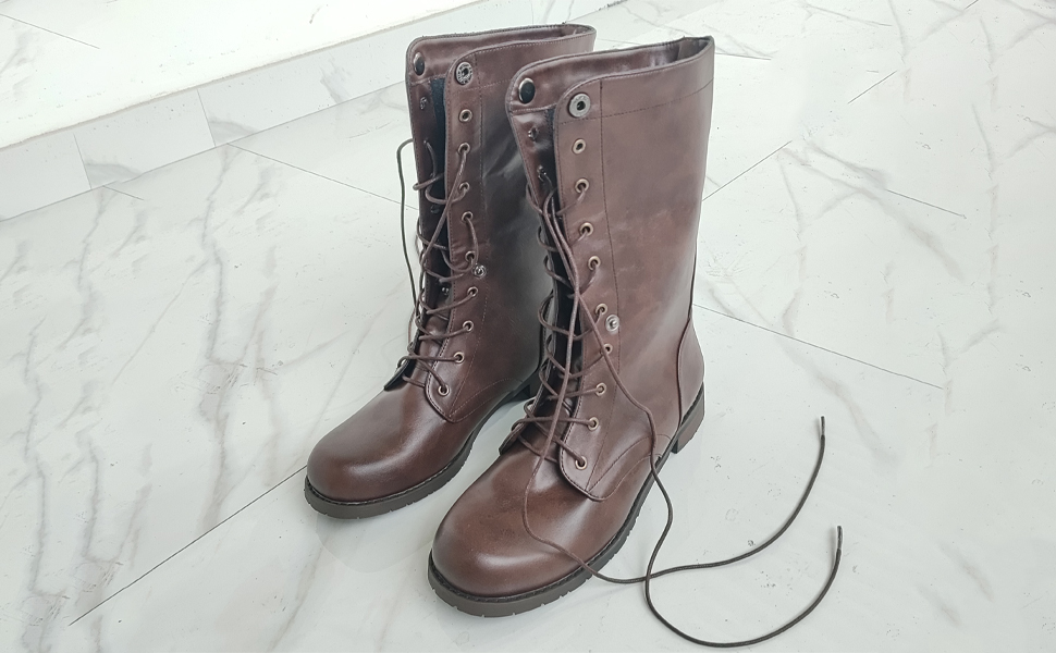 Amazon.com | Men'S Vintage Leather Lace Up Mid-Calf Combat Boots,Fashion Round Toe Waterproof ...