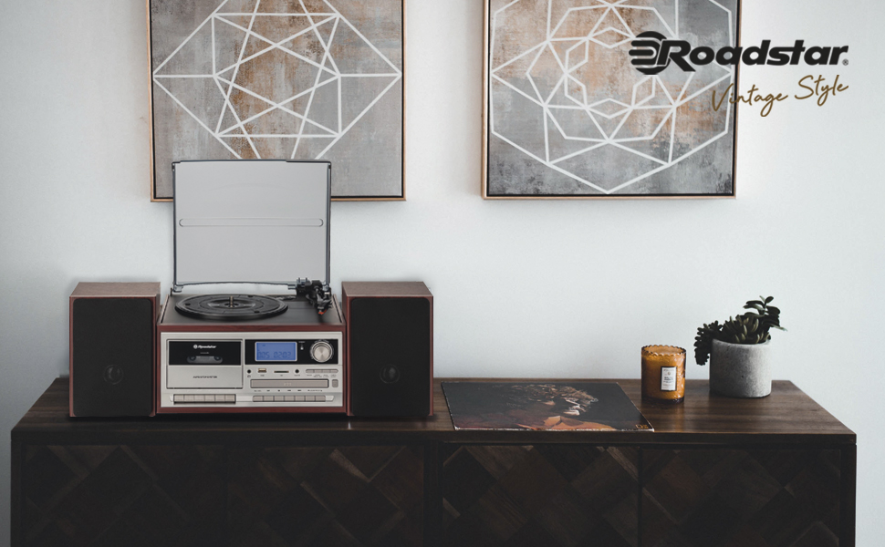 Roadstar HIF-8892EBT Mini Hi-Fi System with Vintage Turntable 3 Speeds 33/45/78, FM Radio, MP3 ...