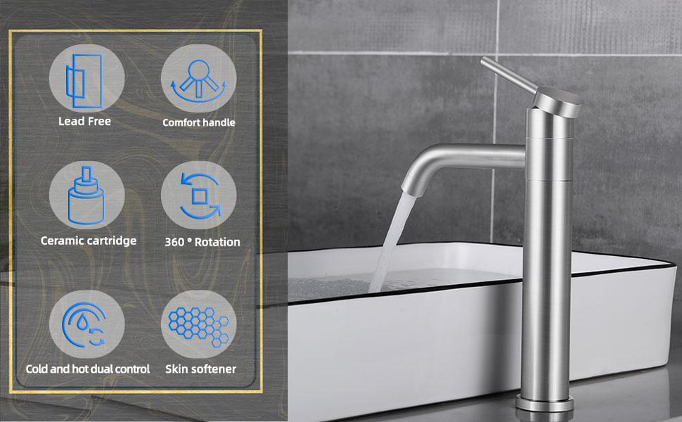 SHANFO Wasserhahn Bad Hoch Auslauf,360° Drehbar Waschtischarmatur Gebürstet,Einhebelmischer ...