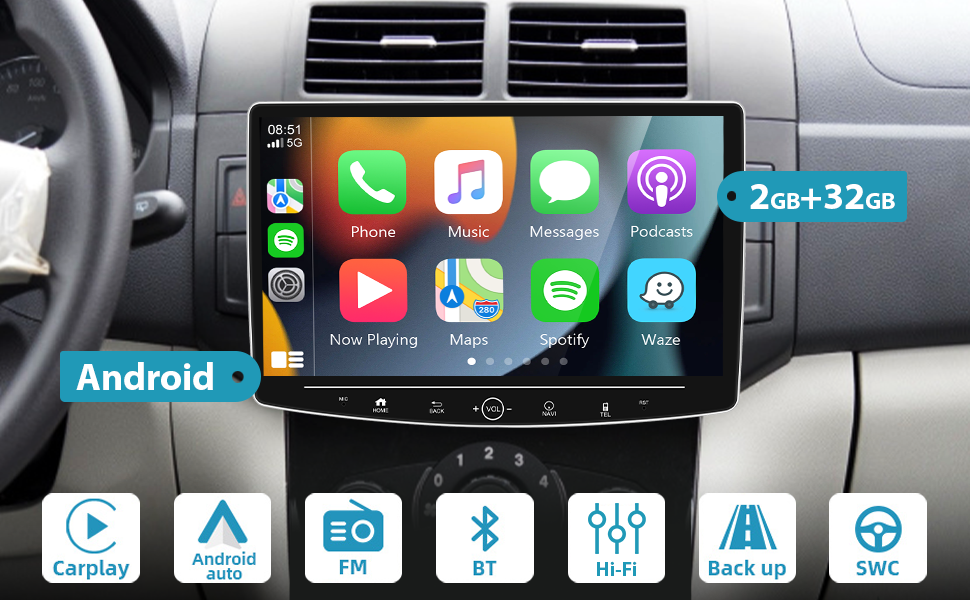 Amazon.com: Android Car Stereo Single Din Wireless Apple Carplay Touchscreen, 2G 32G Rimoody 10 ...
