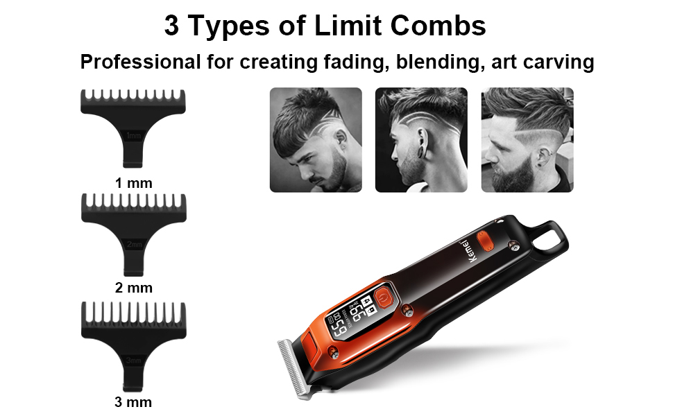 KEMEI Professional Hair Clipper for Men, Cordless Barber Clipper, Electric Wireless Haircut ...