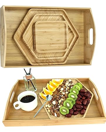 Amazon.com | GAREDOB Bamboo Serving Trays Dinner Plates Size 16.54"x11 ...
