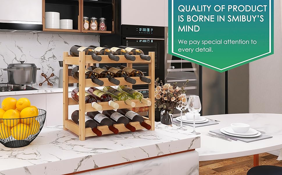 Amazon.com: SMIBUY Bamboo Wine Rack, 16 Bottles Display Holder, 4-Tier Free Standing Storage ...
