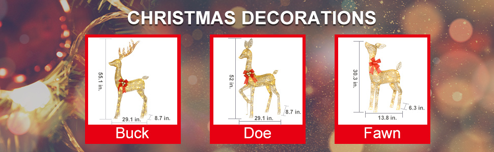 Amazon.com: Lighted Christmas Decoration Deer 3 Piece, HOYECHI Light up Christmas Decor Reindeer ...
