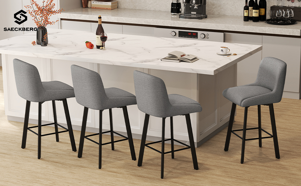 Amazon.com: SAECKBERG Swivel Bar Stools Set of 2, 26''H Upholstered Barstools with Backs, Modern ...
