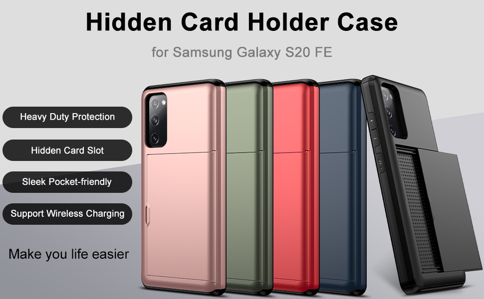 Amazon.com: Nvollnoe for Samsung S20 FE Case with Card Holder Dual Layer Heavy Duty Protective ...