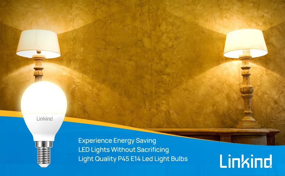 Linkind Ampoule LED E14 7.5W Équivalent 60W, Blanc Chaud 2700K, 806lm, Ampoule Ronde P45 Petit ...