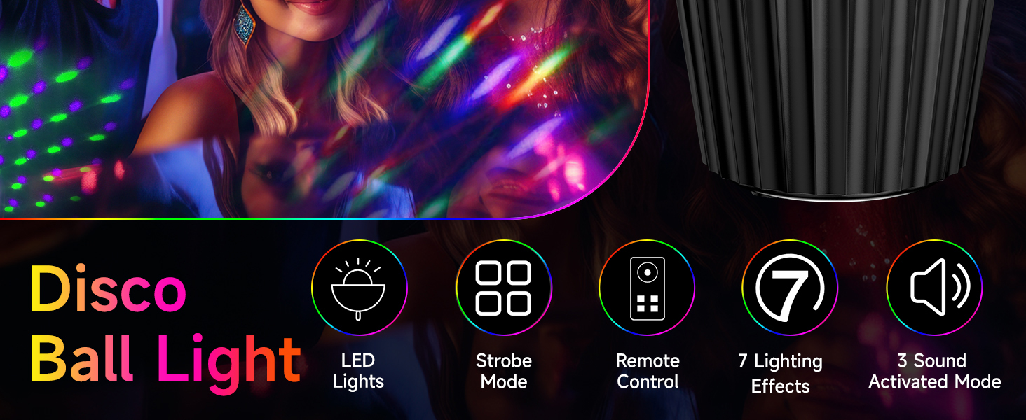 Portable Mini Disco Ball Light for Party, RGB DJ Strobe Light with Remote Control and USB Cable ...