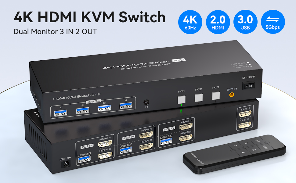 Amazon.com: PVBCTCSID KVM Switch 2 Monitors 3 Computers 4K@60Hz KVM ...