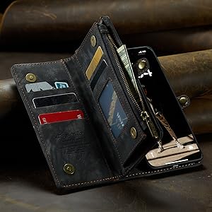 Amazon.com: Kowauri Wallet Case for iPhone 16 Pro, Zipper Purse Folio Leather Wallet with Card ...