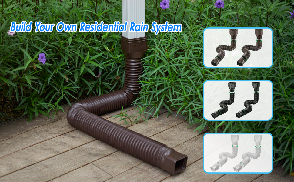 Gutter Downspout Extensions, 2 Pack Flexible Rain Gutter Downspout ...