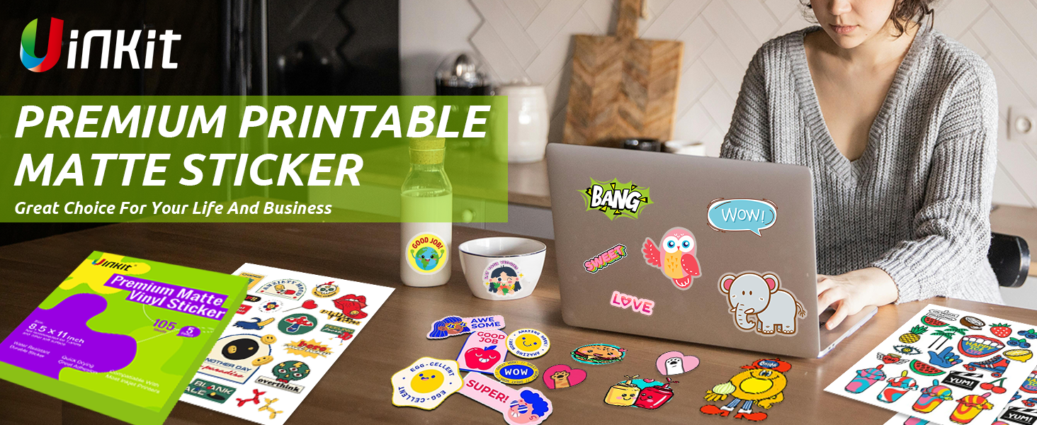 Amazon.com : Uinkit 105 Sheets Printable Premium Matte White Vinyl Sticker Paper for Inkjet ...