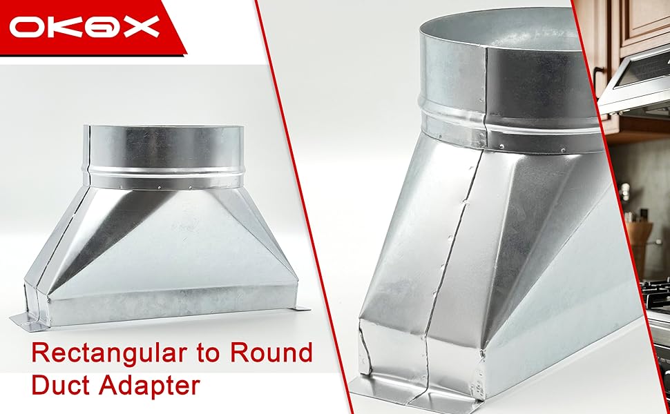 OKQX 3-1/4" x 10" to 6" Rectangular to Round Duct Adapter| Galvanized ...