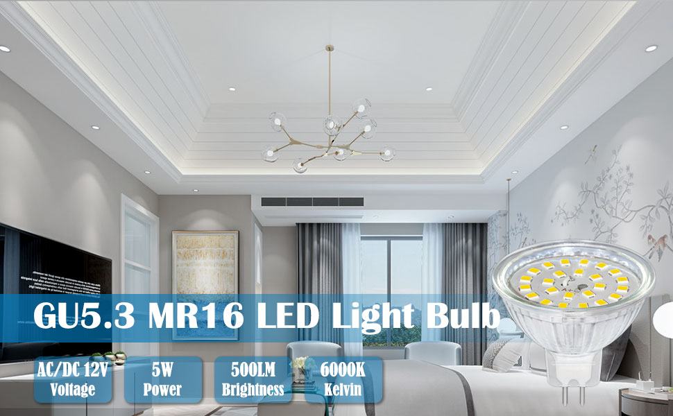 LED Leuchtmittel GU5.3 LED 5W 12V MR16, 500LM Kaltweiß 6000K, Nicht Dimmbar, Ersatz für 50W ...