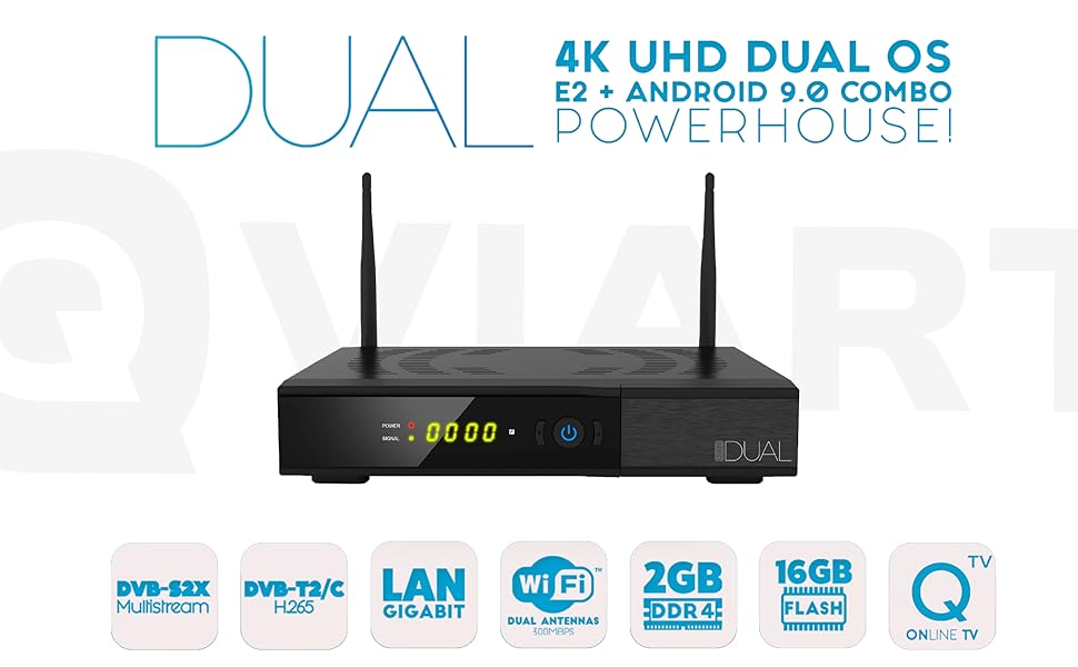 Qviart Dual Receiver 4K UHD Linux E2 + Android 9.0 Combo Multistream ...