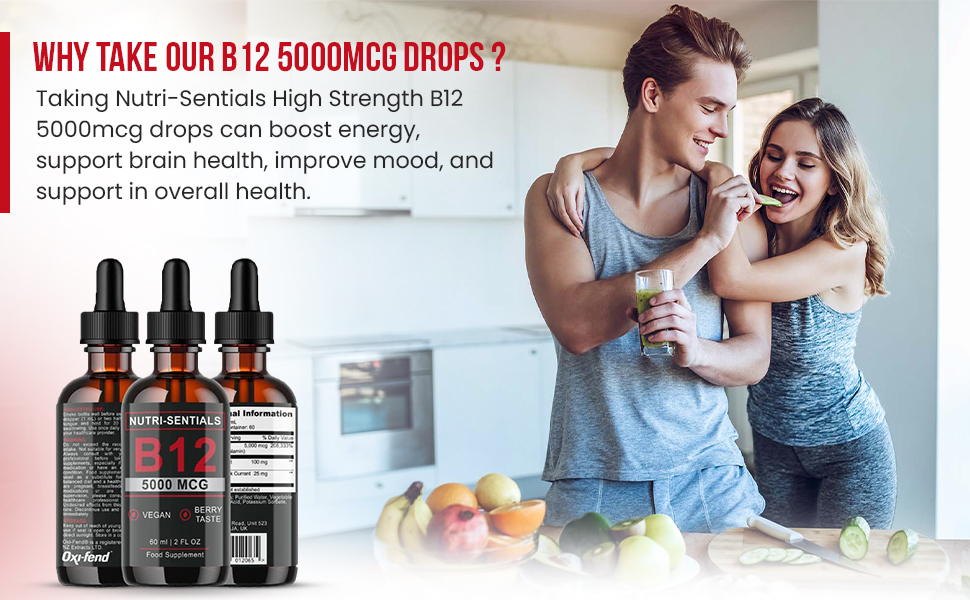 Vitamin B-12 Liquid Drops - 5000 mcg Methylcobalamin High Strength ...