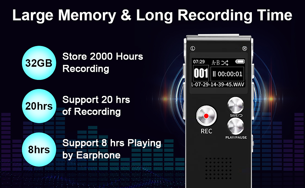 Amazon.com: 32GB Digital Voice Activated Recorder - Voice Recorder with ...