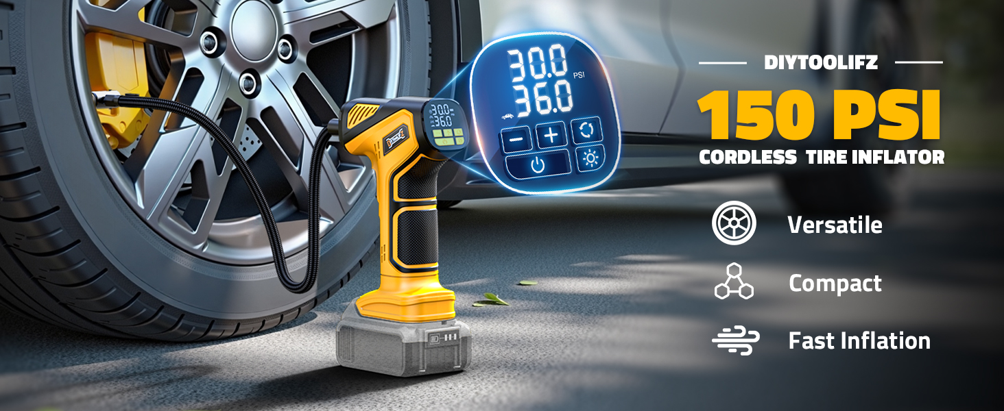 Amazon.com: DIYtoolifz 150PSI Tire Inflator Portable Air Compressor: Cordless Air Pump ...