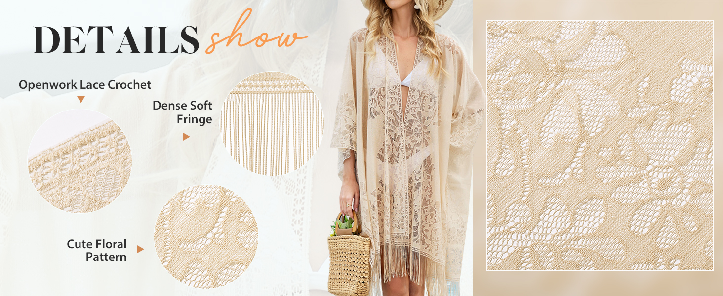 BBO Bathing Suit Cover Up for Women Lace Beach Cover Up Swimsuit Coverup Kimono Bikini Sexy ...