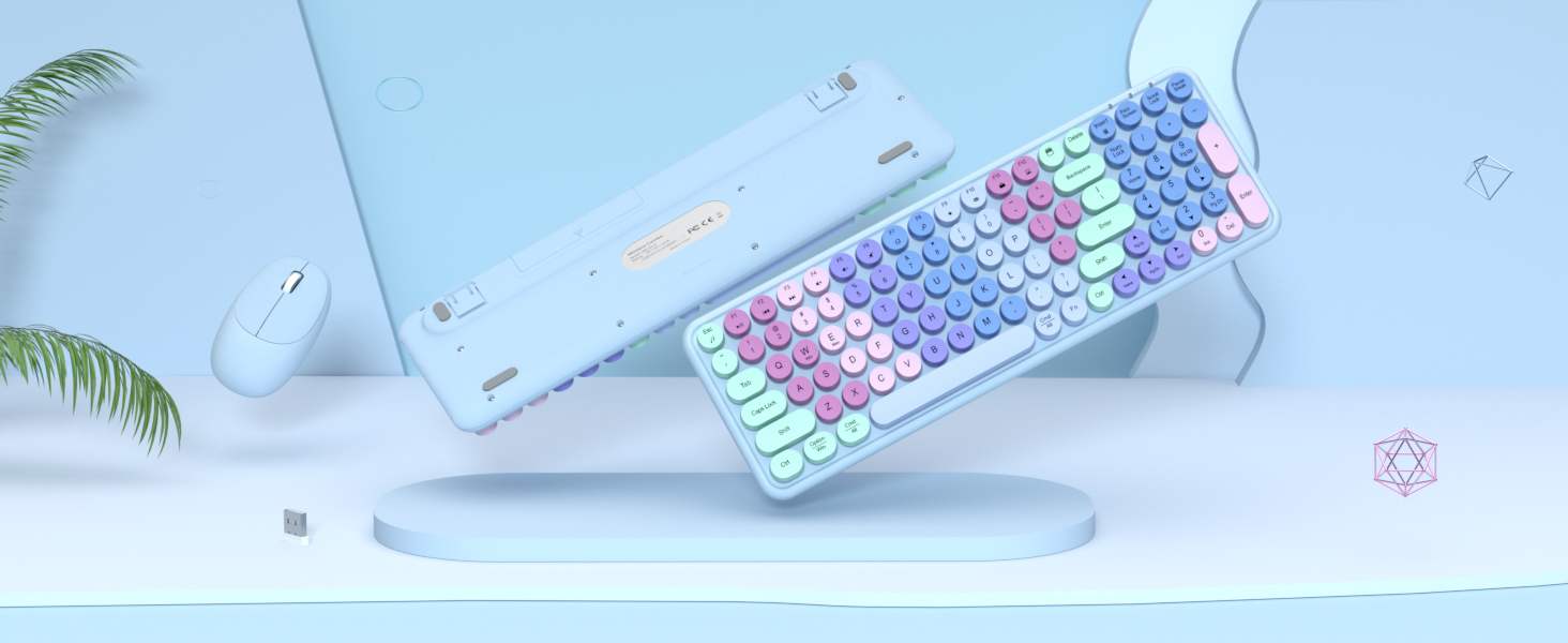 Links9 Colorful Wireless Keyboard Mouse Combo Gradient Rainbow Colors 100 Keys And