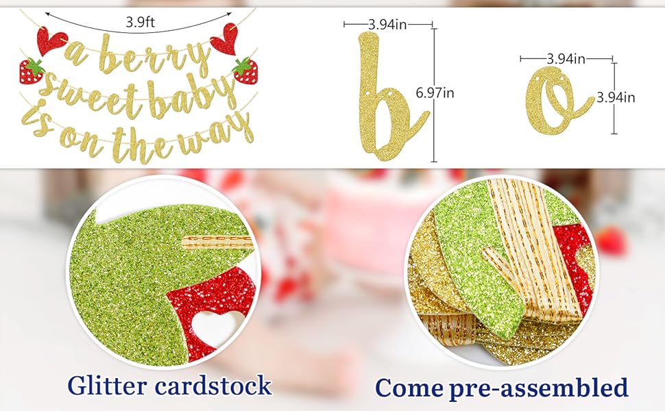 Amazon.com: A Berry Sweet Baby is On The Way Banner, Pre-strung Glitter Strawberry Baby Shower ...